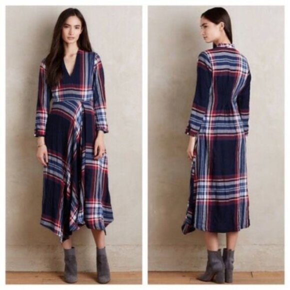 Anthropologie | Dresses | Anthropologie Isabella Sinclair Tartan Surplice Plaid Flannel Dress ...